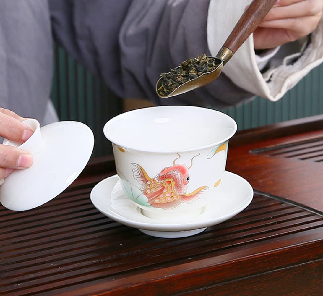Emoyi Fish Pattern China Traditional Teacup Porcelain Gaiwan Tea Set 150ml