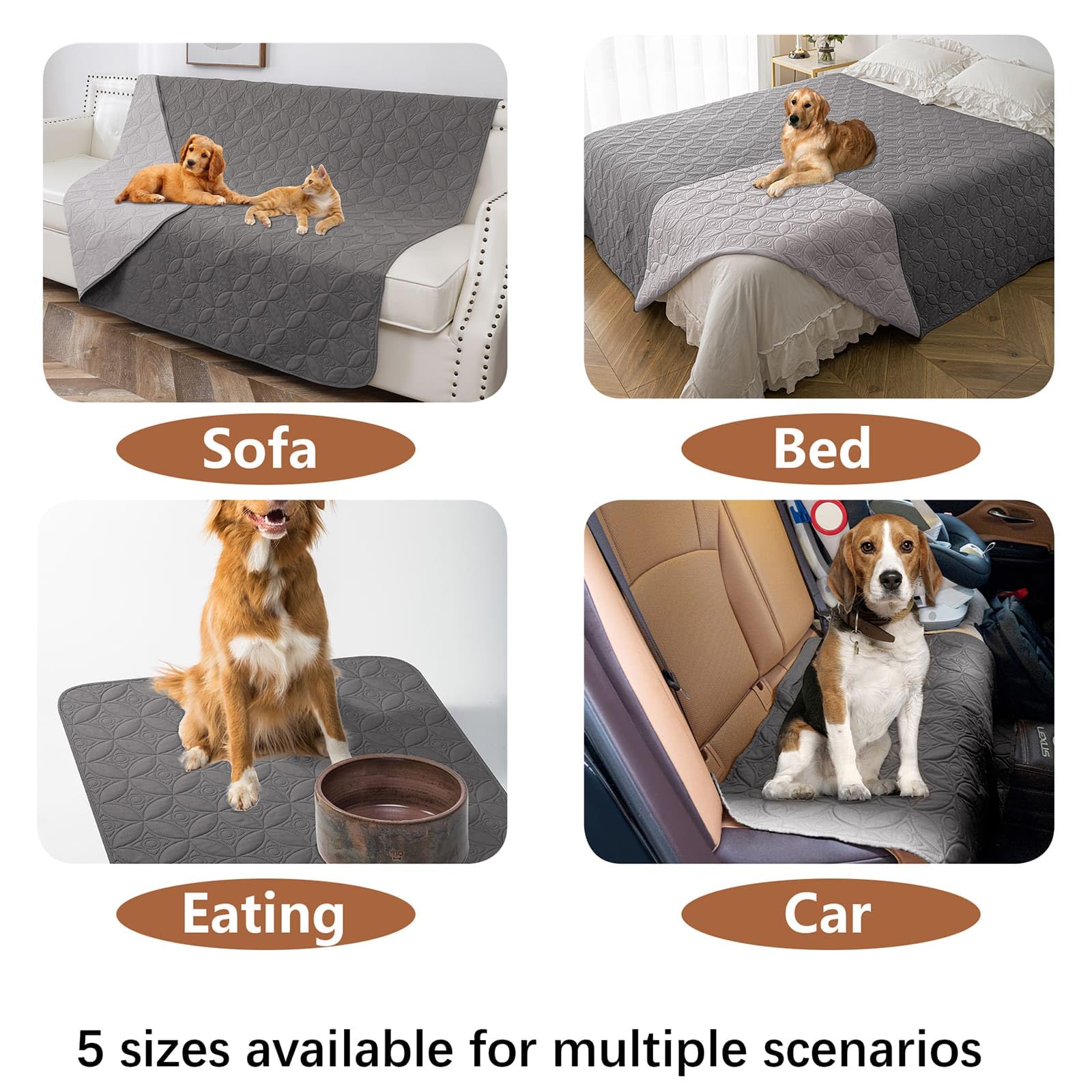 Tuffeel Waterproof Dog Blanket, 82x82 inches Pet Couch Covers for Sofa, Bed Furniture Protector from Dogs Washable and Reversible-Lightgrey+Darkgrey