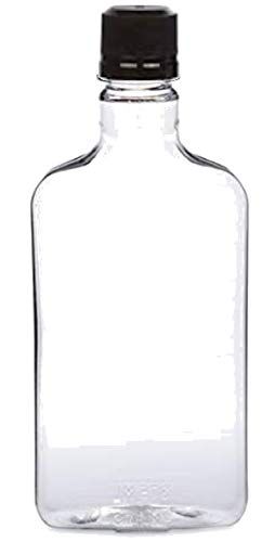 Pellah 375 ml (12.7 Oz.) Plastic Flask PET Clear Bottle For Beverage Liquor Sauce Juice Honey With Tamper Evident Seal(24 Pack) (Black Lids)