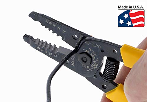 IDEAL Electrical 45-120 T-5 T-Stripper - 10-20 AWG, Yellow Wire Stripper with Looping Holes, Plier Nose, Spring Loaded Automatic Opening,Black
