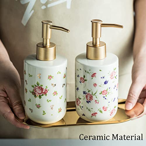 Durable Ceramic Soap Dispenser with Metal Tray,Cylinder-Shaped Dish Soap Dispenser with Matte Metal Pump for Bathroom,Farmhouse Décor Replacement