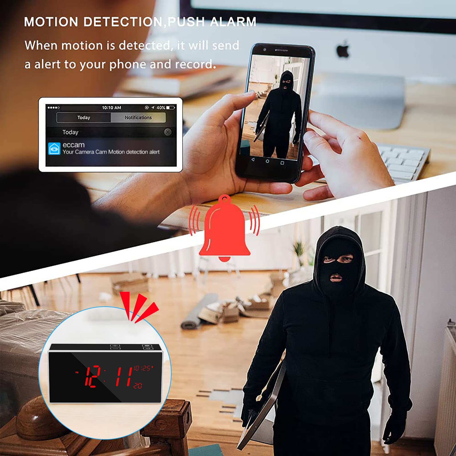 Hidden Spy Camera Alarm Clock Wireless with Stronger Night Vision,Motion Activated,Nanny Spy Cam with 160°Viewing Angle,Aipmoz Security Secret Camera for Home Office Store(2.4/5Ghz)