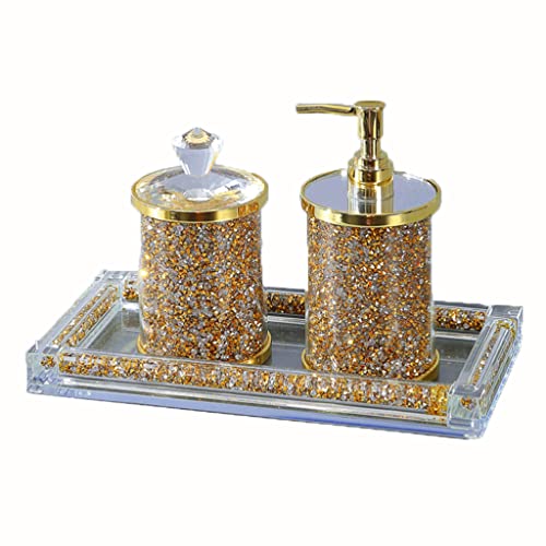 Durable Diamond Sparkles Soap Dispenser, Gorgeous Crystal Glass Bathroom Accessories Set for House Decor-Lotion Bottle,Cotton Jar,Tray Replacement