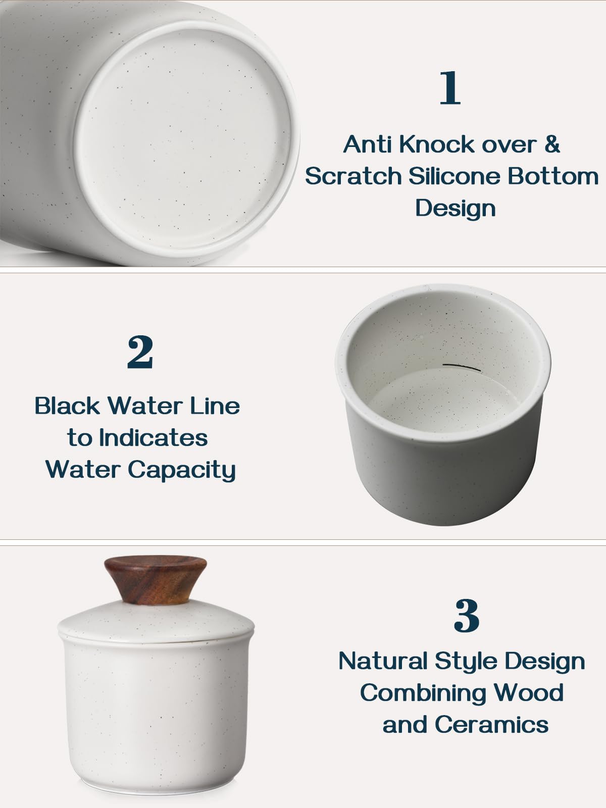 DOWAN French Butter Crock for Countertop, Ceramic Butter Dish with Waterline, Porcelain Butter Container for Spreadable Soft Butter, French Butter Dish with Lid