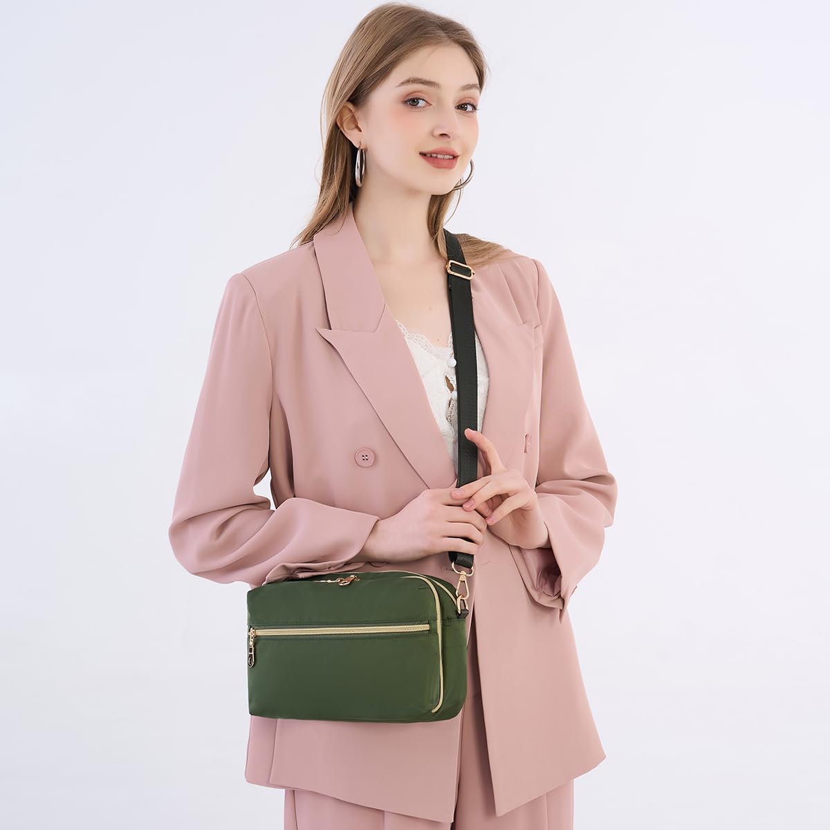 YANAIER Functional Multi Pocket Crossbody Bag for Women Stylish Ladies Shoulder Messenger Bags Purse Army Green B-Large