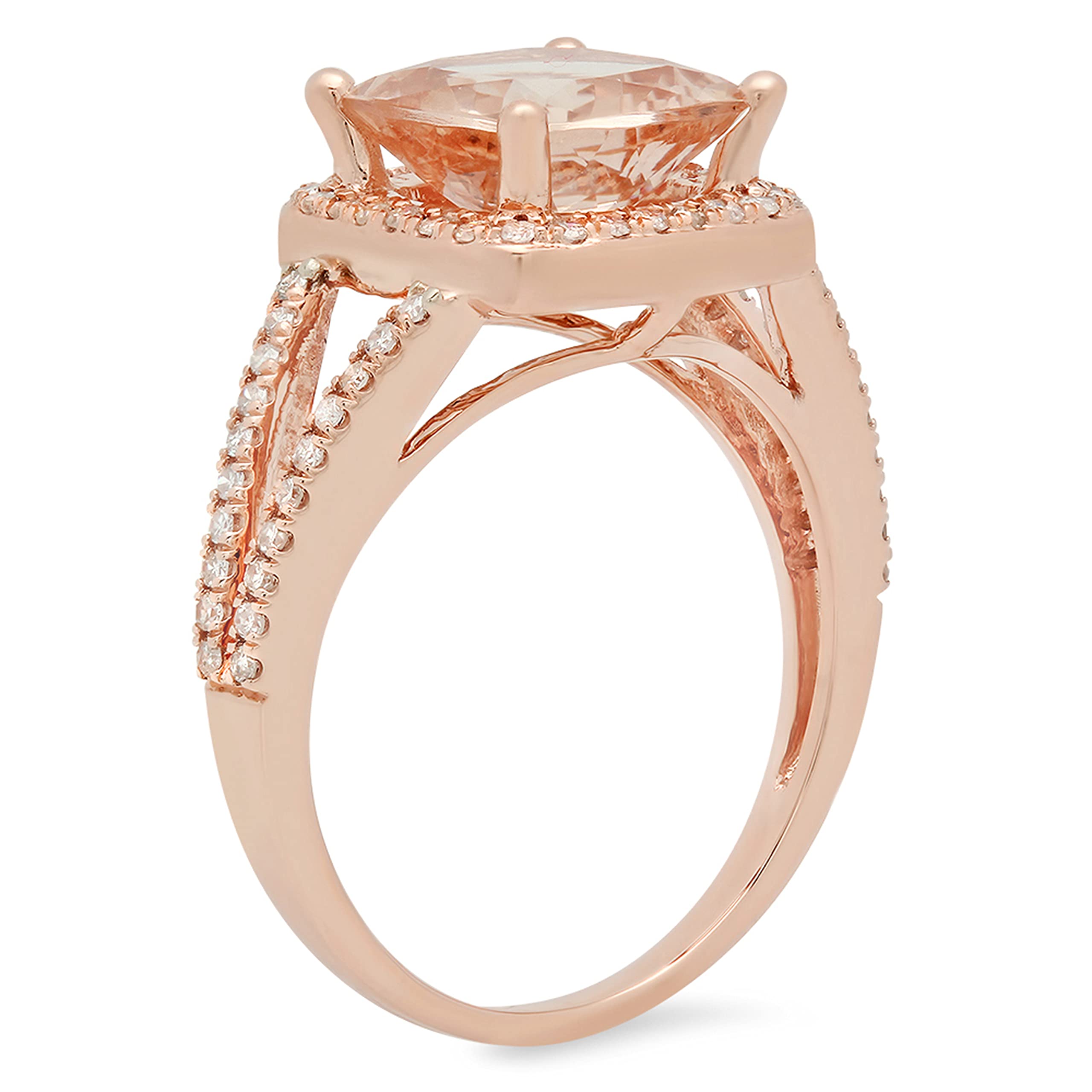 Dazzlingrock Collection 9mm Cushion Morganite & Round White Diamond Halo Split Shank Engagement Ring for Women in 14K Rose Gold Size 8