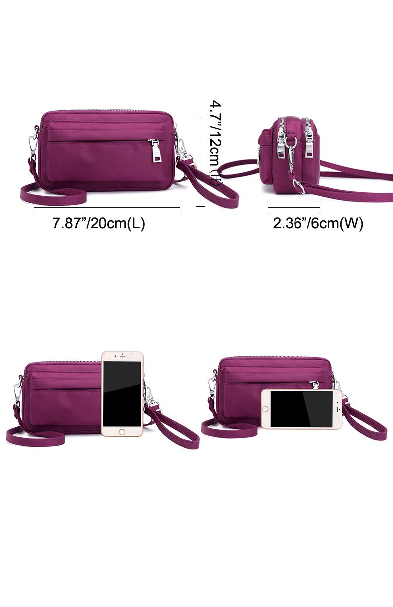 YANAIER Multi-Zipper Crossbody Handbag Purse, Women's Nylon Wristlet Mini Crossbody Bag Clutch with 2 Straps Dark Blue