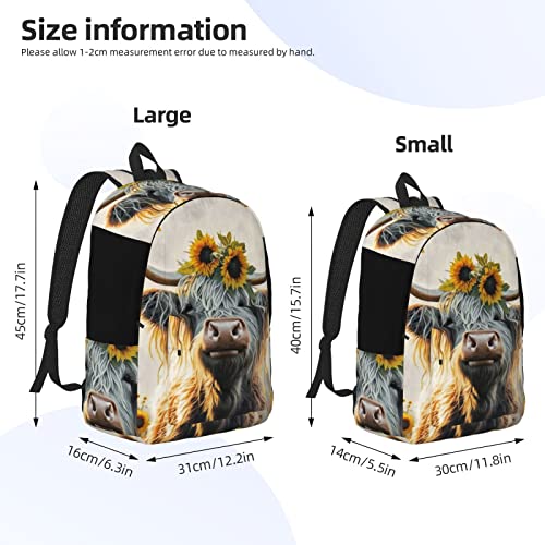 FYCFSLMY Sunflower Highland-Cow Backpack with Adjustable Straps, Suitable for Travel Picnics Activities