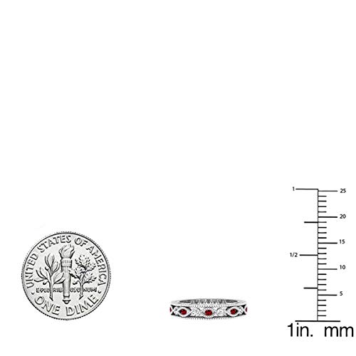 Dazzlingrock Collection 10K Round Garnet & White Diamond Ladies Vintage Stackable Wedding Band, White Gold, Size 7.5