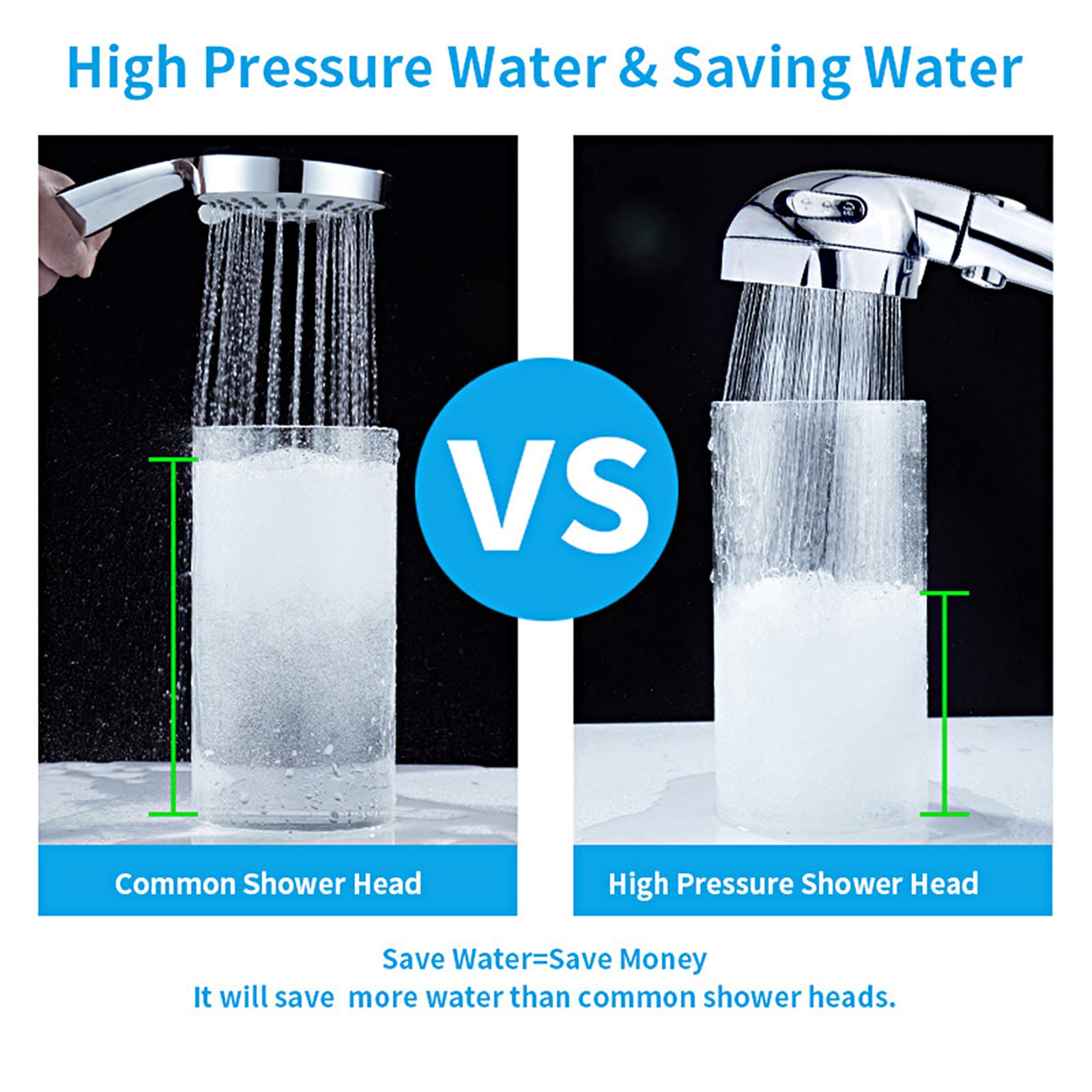 KAIYING Chrome High Pressure Handheld Shower Head with ON/OFF Pause Switch, 3 Spray Modes Shower Wand with Shut Off Button, Removable Camper Shower Head with Hose and Adjustable Angle Bracket