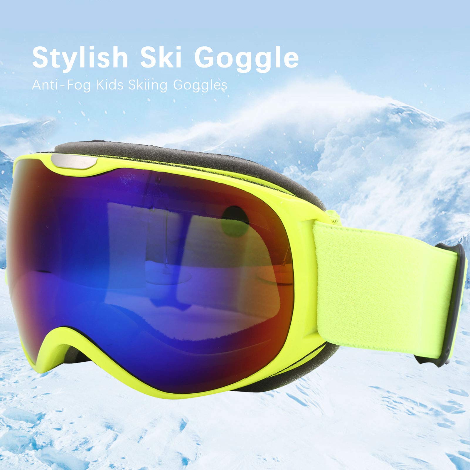 ENTHUSRI Kids Ski Goggles Anti Fog Snowboard Goggles Double Layer PC Lens Climbing Snow Sports Glasses for Outdoor(Yellow)
