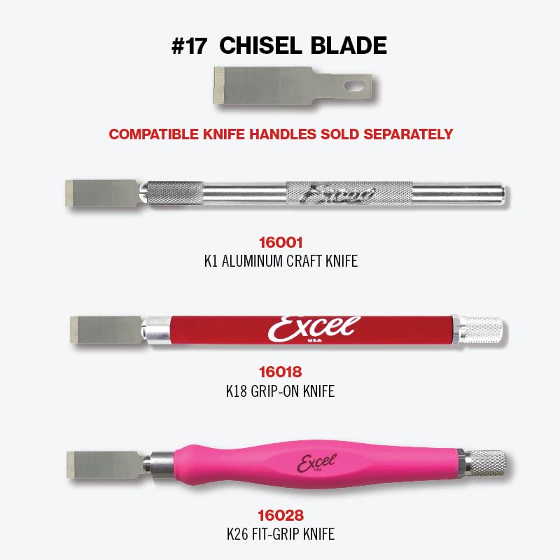 Excel Blades Chisel Replacement Blades, Set of 50 Carbon Steel Blades for Precision Cutting & Trimming, Multi-Purpose Professional, Hobby, and Crafting Tools