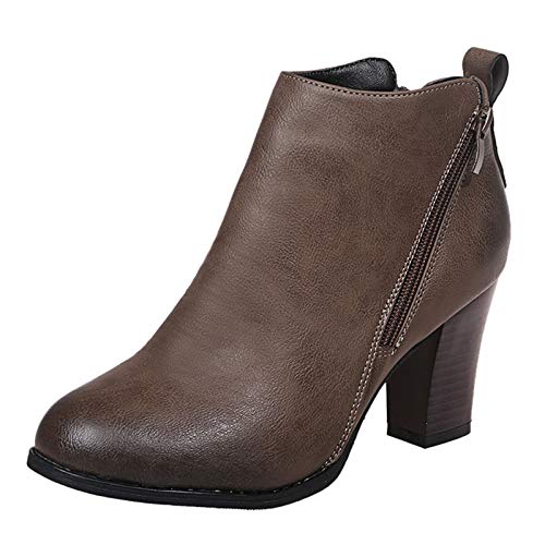 FASDNENDYS Retro Solid Leather Zipper Women Color Toe Round Booties Shoes Heel Short Women's Women Snow Boats