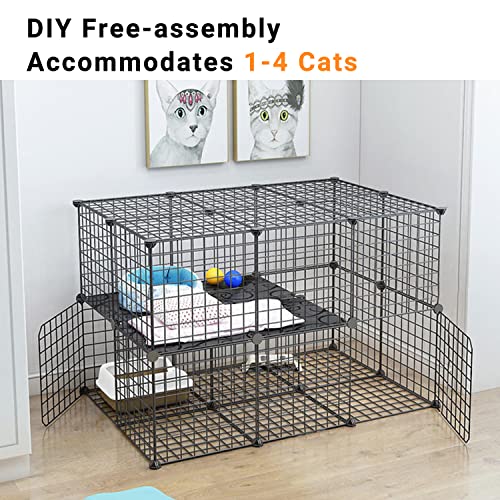 IKARE Cat Cage DIY Indoor Pet Home Small Animal House Detachable Playpen with 3 Doors 3 Tiers for Kitten Puppy Bunny Exercise. (Black,27.6 x 27.6 x 41.3Inch)