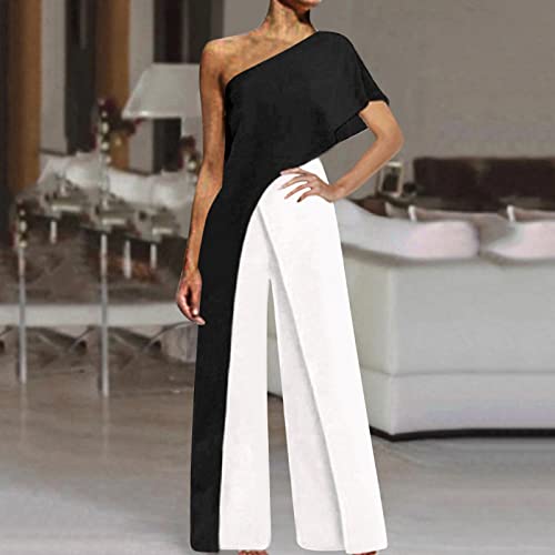 DUOWEI Women's Printed Slant Shouldered Short Sleeved Pants White