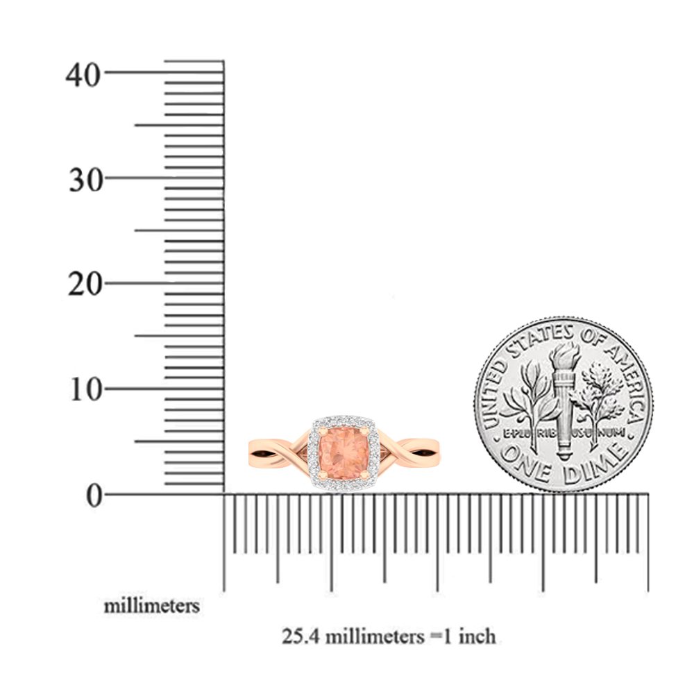 Dazzlingrock Collection 10K 5 MM Cushion Morganite & Round Diamond Bridal Halo Engagement Ring, Rose Gold, Size 9.5