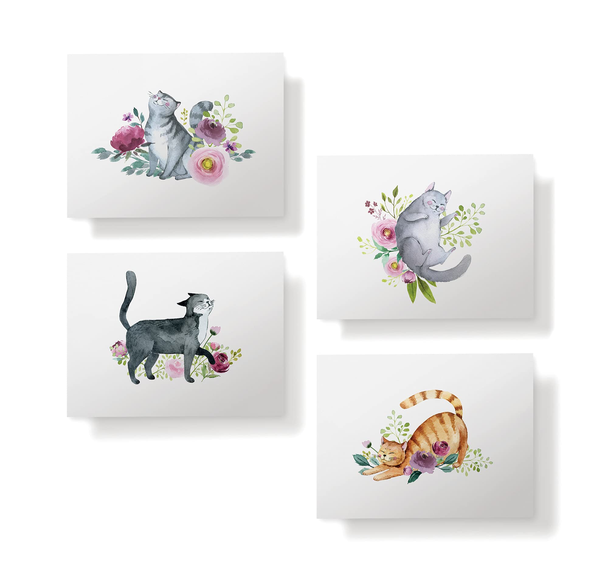 Twigs Paper - Assorted Cat Greeting Cards - Stationery Cards with Envelopes - Thank You Card - Blank Note Cards - Greeting Cards for All Occasions - Made in USA (5.5 x 4.25, Set of 12)