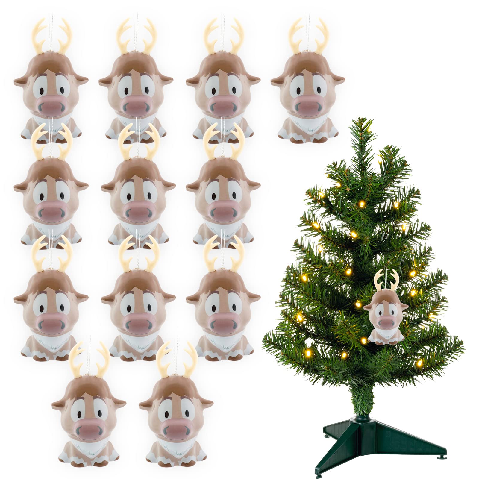 Disney Frozen Christmas Ornaments Set - Stocking Stuffers 12 Pack Bundle Sven Reindeer Ornaments with Christmas Tree Hooks | Disney Frozen Christmas Decorations
