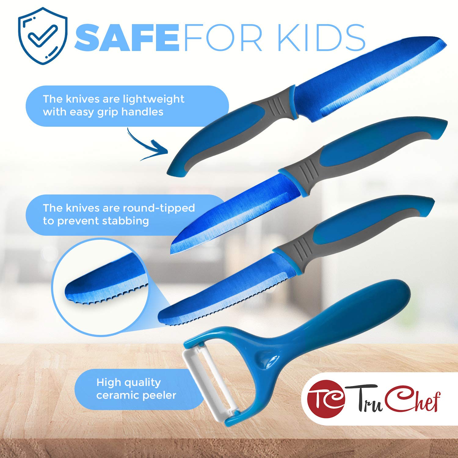 TruChef Kids Knife Set For Cooking and Kids Cut Resistant Gloves (Small) Bundle