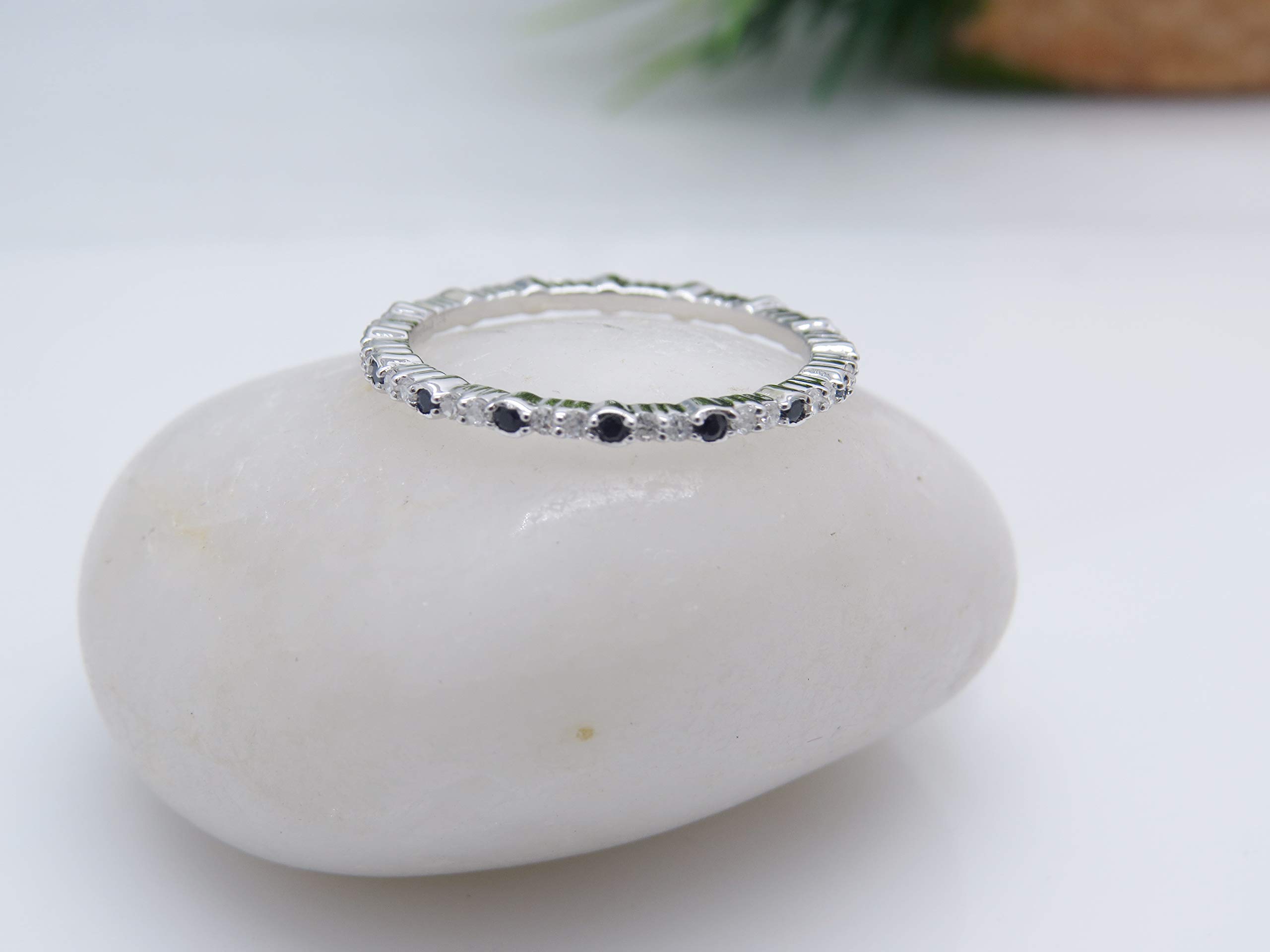 Dazzlingrock Collection Round Blue Sapphire & White Diamond Eternity Wedding Band for Women in 10K White Gold Size 8