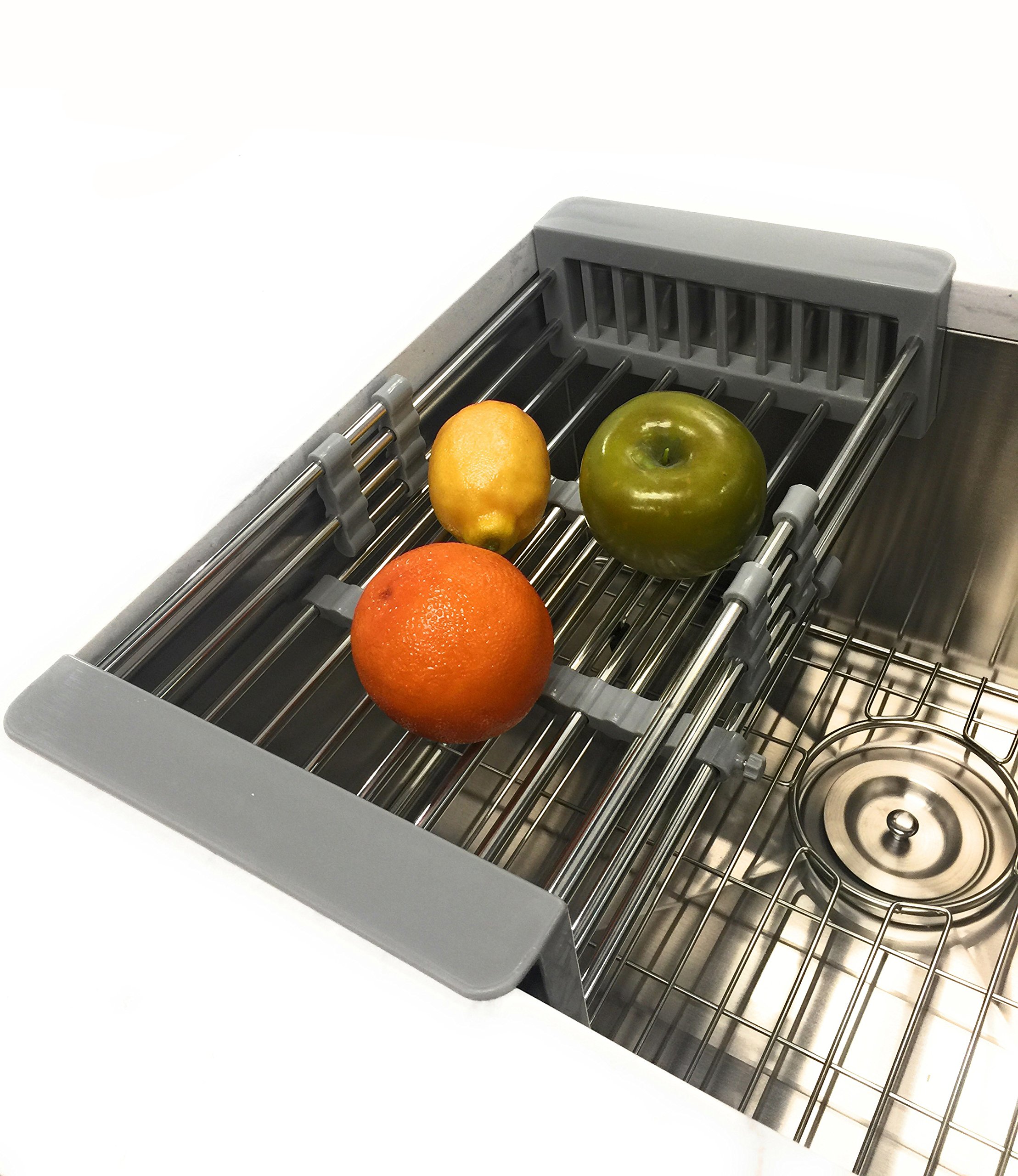Dowell Kitchen Sink Dish Drying Racks Holders Drainer Basket - Stainless Steel Dish Drainer with Adjustable Arms Holder Functional Kitchen Sink - Organizer for Vegetable and Fruit