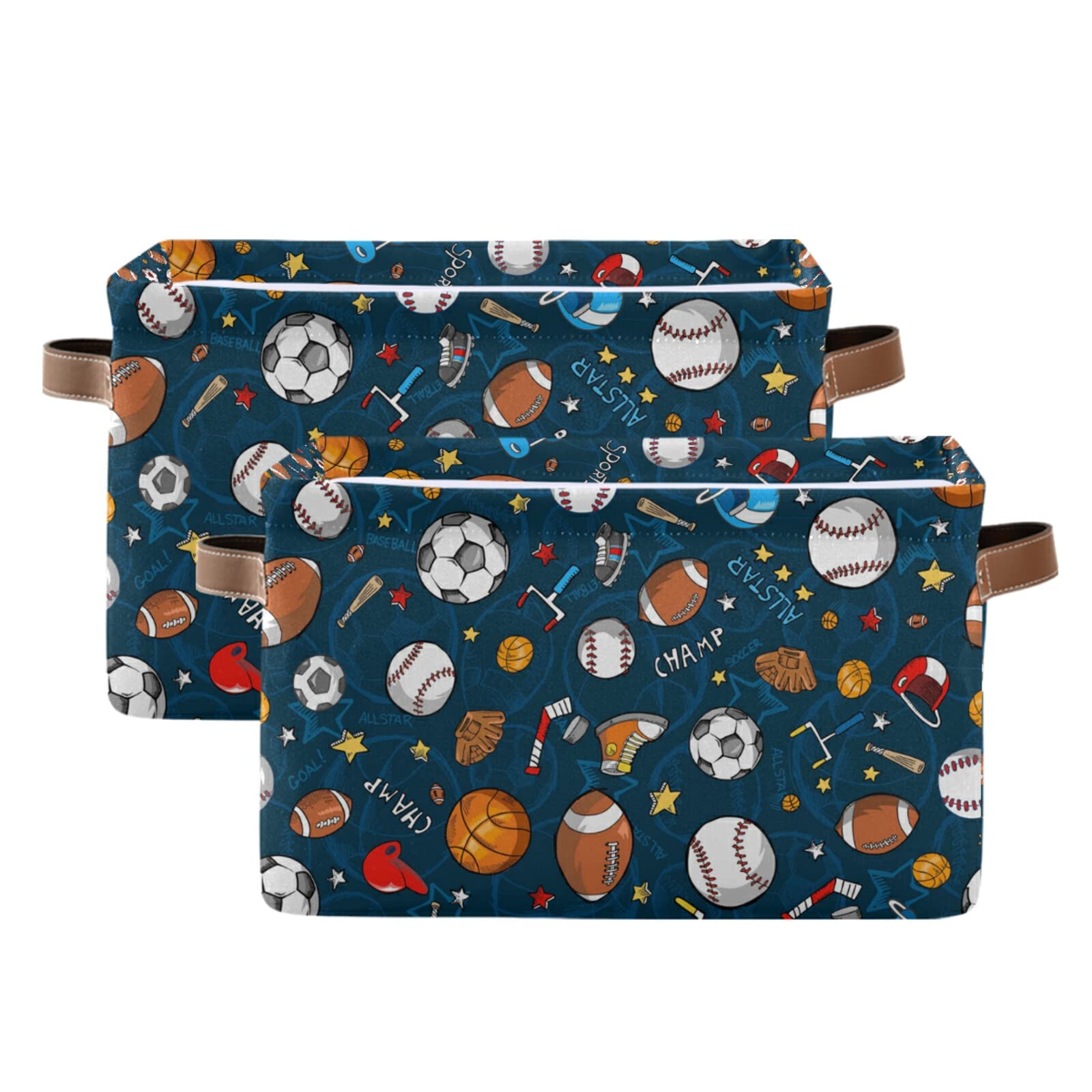 FZDXZJJ Sport Ball Baseball Basketball Storage Basket Bins, Football Soccer Decorative Baskets Storage Box Collapsible Storage Cubes Organizer with Handles for Nursery Shelf Closet Office Home Bedroom,2 Pack
