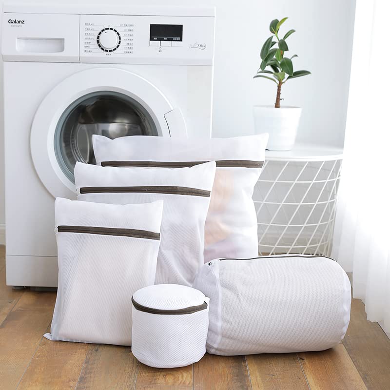 Mesh Laundry Bags Heavy Duty Fine Mesh Wash Bag Travel Storage Organize Bag, Fine Weave Fabric Zipper Closure Travel Laundry Bag (Cylinder)