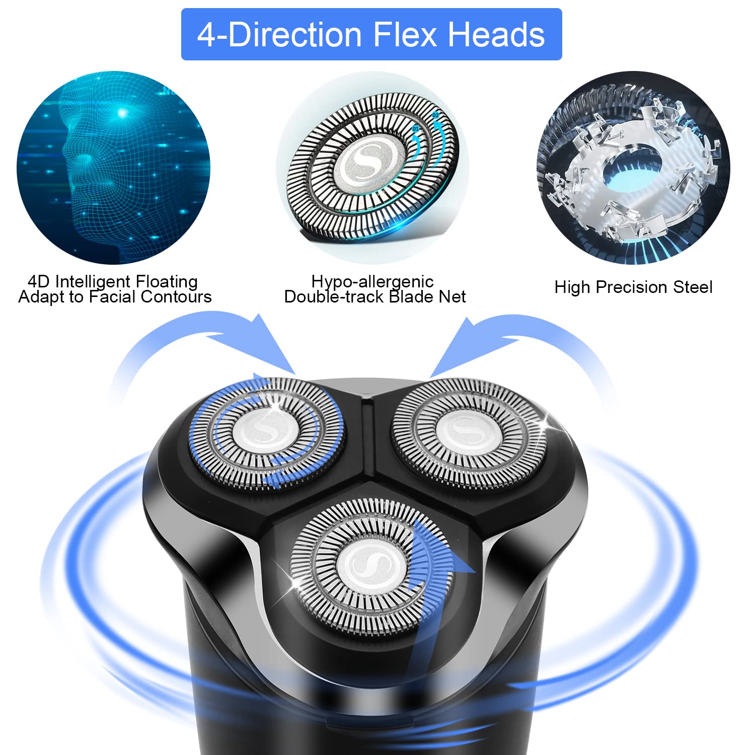 HIENA PRO Electric Rotary Shavers for Men Cordless Rechargeable Beard Shaver, Black Waterproof Electric Razor with Led Display for Dry and Wet (Black)