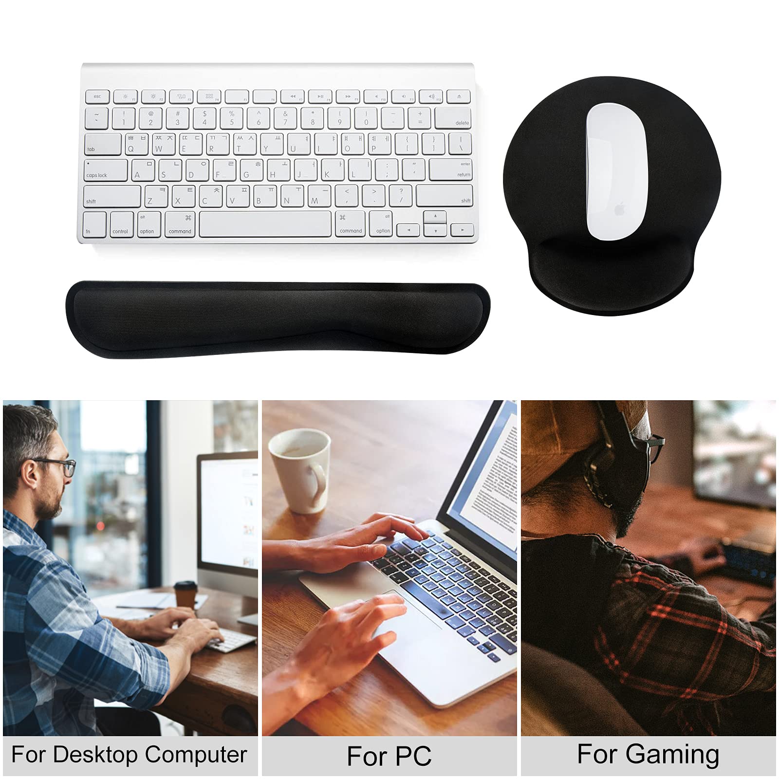 Epoch-Making Keyboard Wrist Rest Mouse Mat Set, Ergonomic Memory Foam Keyboard Gel Wrist Support Mouse Mat with Rubber Base Non Slip for Computer Laptop Working Gaming