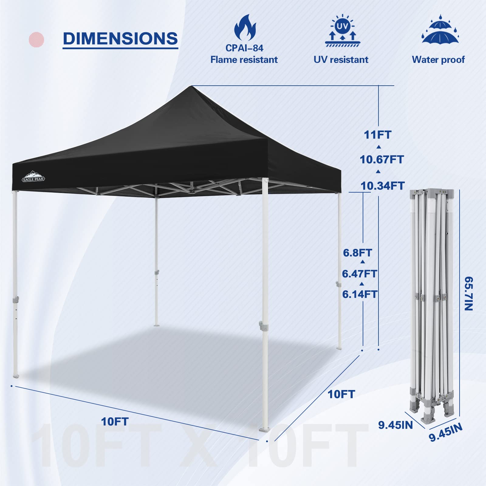 EAGLE PEAK 10x10 Heavy Duty Pop up Commercial Canopy Tent Instant Sun Shelter with Roller Bag, 4 Sandbags, Blue
