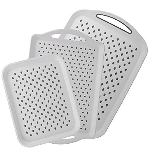 IEBIYO 3 Pcs Anti-Slip Food Serving Tray with Handles Dinner Breakfast Bed Drink Food Coffee Trays Plastic Rectangle Non-Skid Rubber Grip Multipurpose Serving Table Tray Cafeteria Trays for Eating