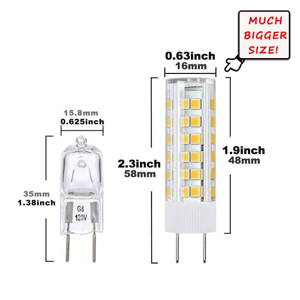 DiCUNO G8 LED Bulb, Dimmable 6W Warm White 3000K, 110V Xenon 60w Halogen Replacement, Under Cabinet Counter Light, 6Pcs, Note: Must Check Size Before Purchase(See Picture 2 & 3)