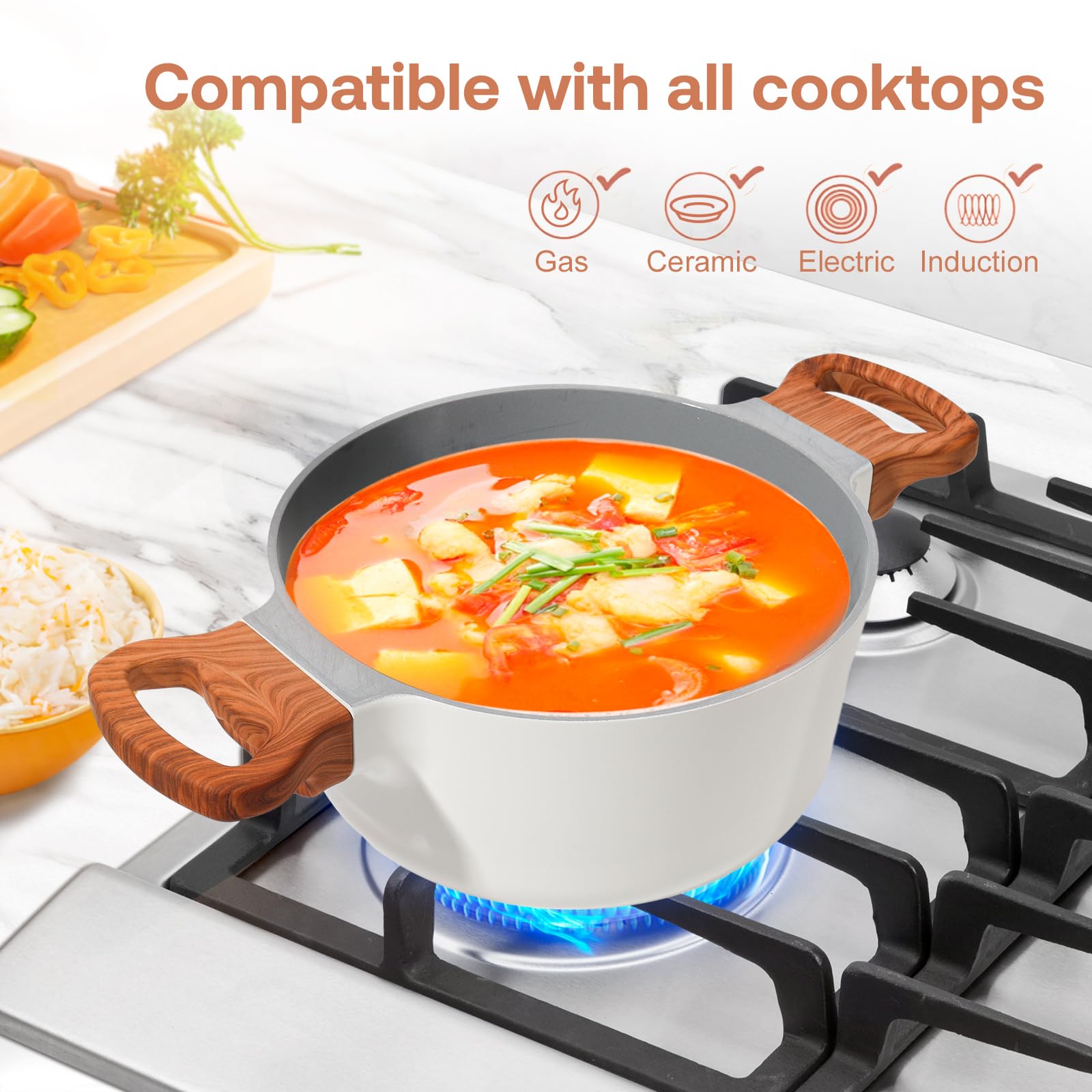 Nonstick Stock Pot with Lid Soup Pot, Ceramic Coating Pot 2.7 Quart Pot with Lid, Non Stick Pot Stew Pot Cooking Pot Cookware PFOA Free (Ceramic)