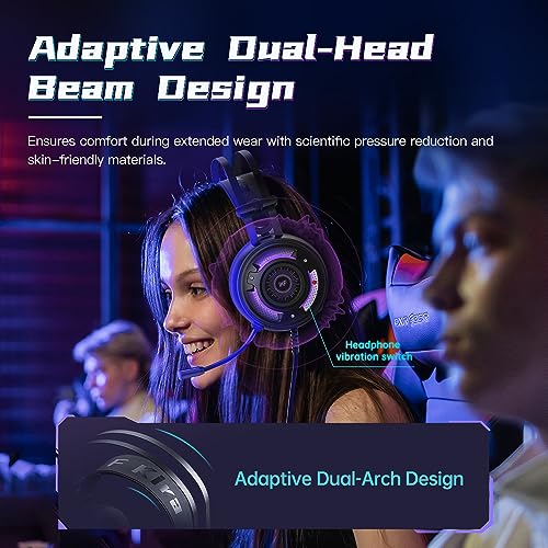 iKF Kira Gaming Wired Headphone for PC - Computer with Noise Cancelling Mic,7.1Surround Sound,50MMDriver -Headset with Call Noise Cancelling for PS4/PS5, Laptop, Office(Black)