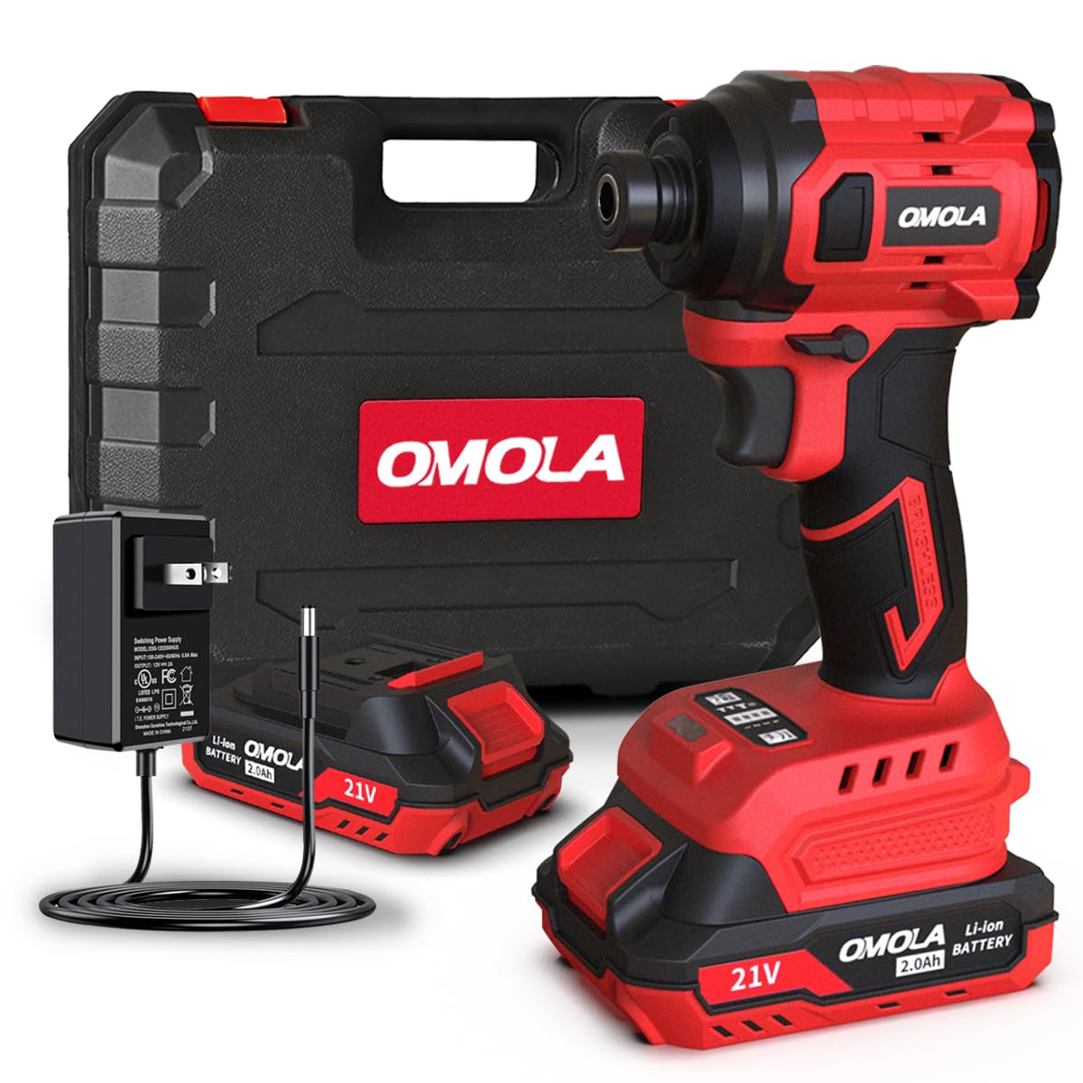 Impact Driver,2500 In-lbs,1/4" Hex Chuck,High Torque 3200 RPM,Impact Drill With A 15C 21V 2.0Ah Li-Ion Battery,Fast Charger,Brushless Motor,Suitable for Domestic And Construction Site Work