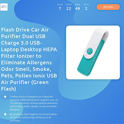 GoGo Car Air Purifier Ionizer Ionic Car Air Freshener HEPA Filter Ionizer To Eliminate Allergens Odor Smell, Smoke, Pets, Pollen Mold Bacteria Anti-Microbial