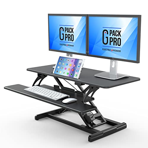 G-PACK PRO X38 Electric Standing Desk Converter Motorized Stand up Riser for Sit Stand Desk Workstation with Removable Keyword Tray and Space for Dual Monitors