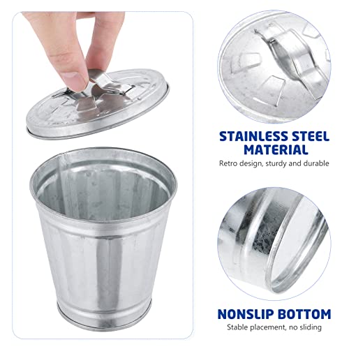 TOYANDONA Mini Trash Can with Lid- Stainless Steel Small Desktop Garbage Can, Tiny Trash Bin Office Wastebasket for Countertop Pen Pencil Cup Holder for Office Supplies