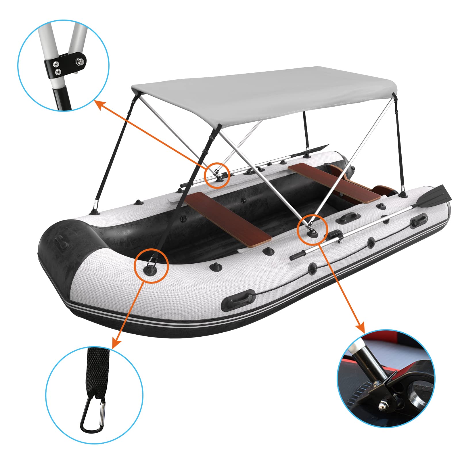 DoCred Foldable Bimini Top Boat Cover Canopy Cover 2Bow Bimini Top(63" L 39ββ-55ββ W 43.3" H) Suitable for Boats of 3.2-4.5 FT