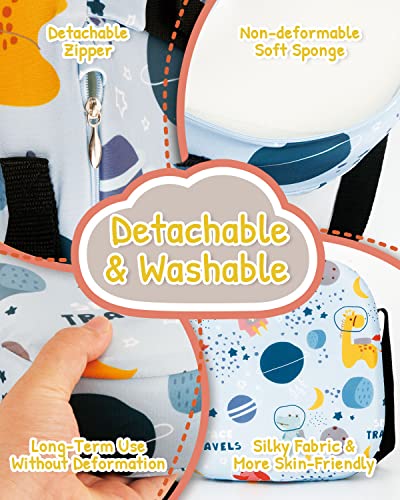 Toddler Booster Seat for Dining Table, 4 inch Ergonomic Design Dining Chair Heightening Cushion Portable Dismountable Eating, Washable Kids Toddler Booster Cushion, Adjustable Elasticity Straps(Space)
