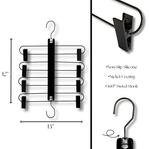 May Finery Pants Hangers Space Saving 2 Pack- Metal Skirt & Pant Hangers with Clips - Jean Hangers for Closet Clothes Hanger Organizer, Multi Slack Trouser Pants Rack Closet Hangers Space Saver, Black