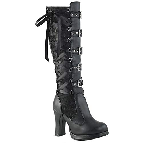 FASDNENDYS Womens Pointed Toe Knee High Boots Tied Shoes Cross Boots Kneeth Leather Women Lady High Heel Boots Black
