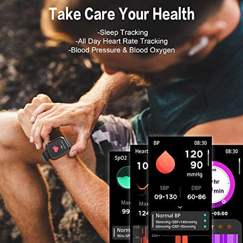 Smart Watch(Answer/Make Calls), 1.8” Full Touch Screen Smartwatch with AI Voice Assistant Heart Rate Sleep Tracker, IP67 Waterproof Watch with 120+ Sports Modes for Men Women Compatible Android iOS