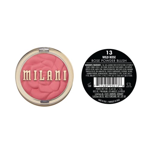 Milani Rose Powder Blush - Wild Rose (0.6 Ounce) Cruelty-Free Blush - Shape, Contour & Highlight Face with Matte or Shimmery Color