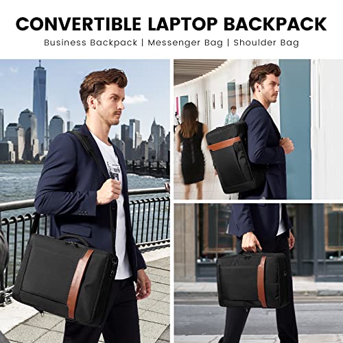 LOVEVOOK Convertible Laptop Backpack, 3 in 1 Messenger Bag Business Briefcases Fits 15.6 Inch Laptop, Shoulder Bags Computer Backpacks for Travel College Office for Men Women, Black