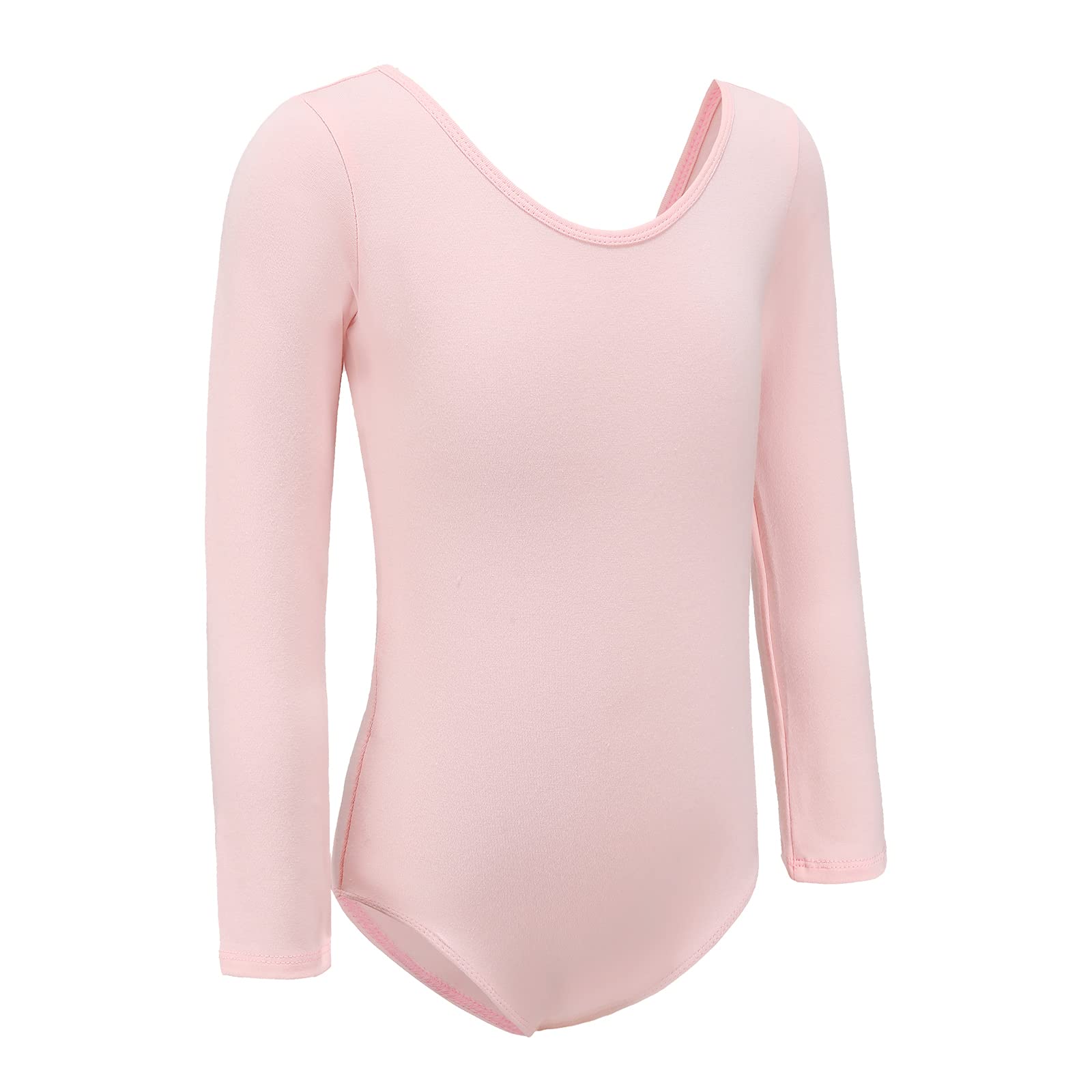 DKZSYIM Team Basic Long Sleeve Dance Leotard For Toddler Girls, AM0019-Light Pink, 8-9 Years