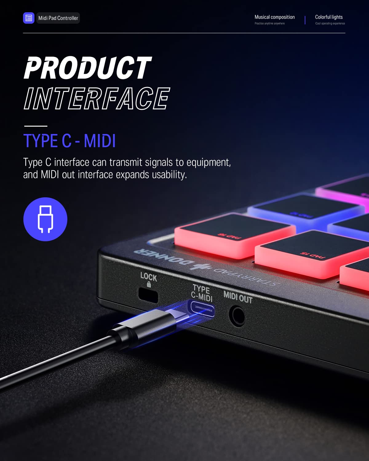 Donner MIDI Pad Beat Maker with 16 Beat Pads, 2 Assignable Fader & Knobs and Music Production Software Included, USB MIDI Pad Controller STARRYPAD with 40 Free Courses