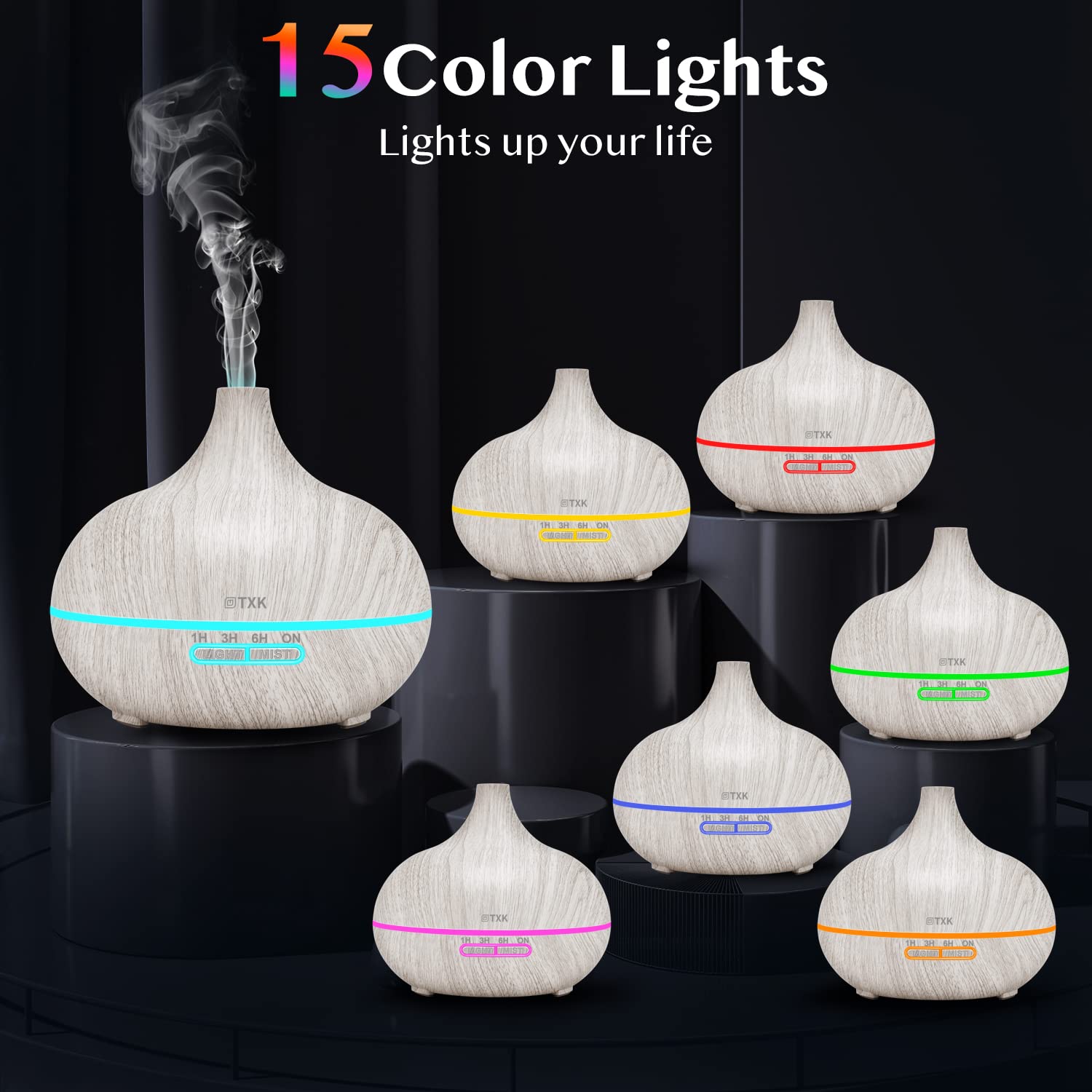 Essential Oil Diffuser Cool Mist Humidifiers with Oils, Silent Humidifier, Aromatherapy Diffusers,Waterless Auto-Off,7 Color Ambient Lights Purifier for Bedroom Office Home
