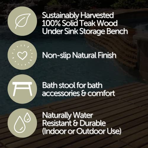 NORDIC STYLE TEAK Wood Shower Stool and Spa Bench with Shelf, Teak Shower Bench for Indoor and Outdoor Use, Teak Storage Bench, Teakwood Shower Bench, Natural Teak Finish, 35"