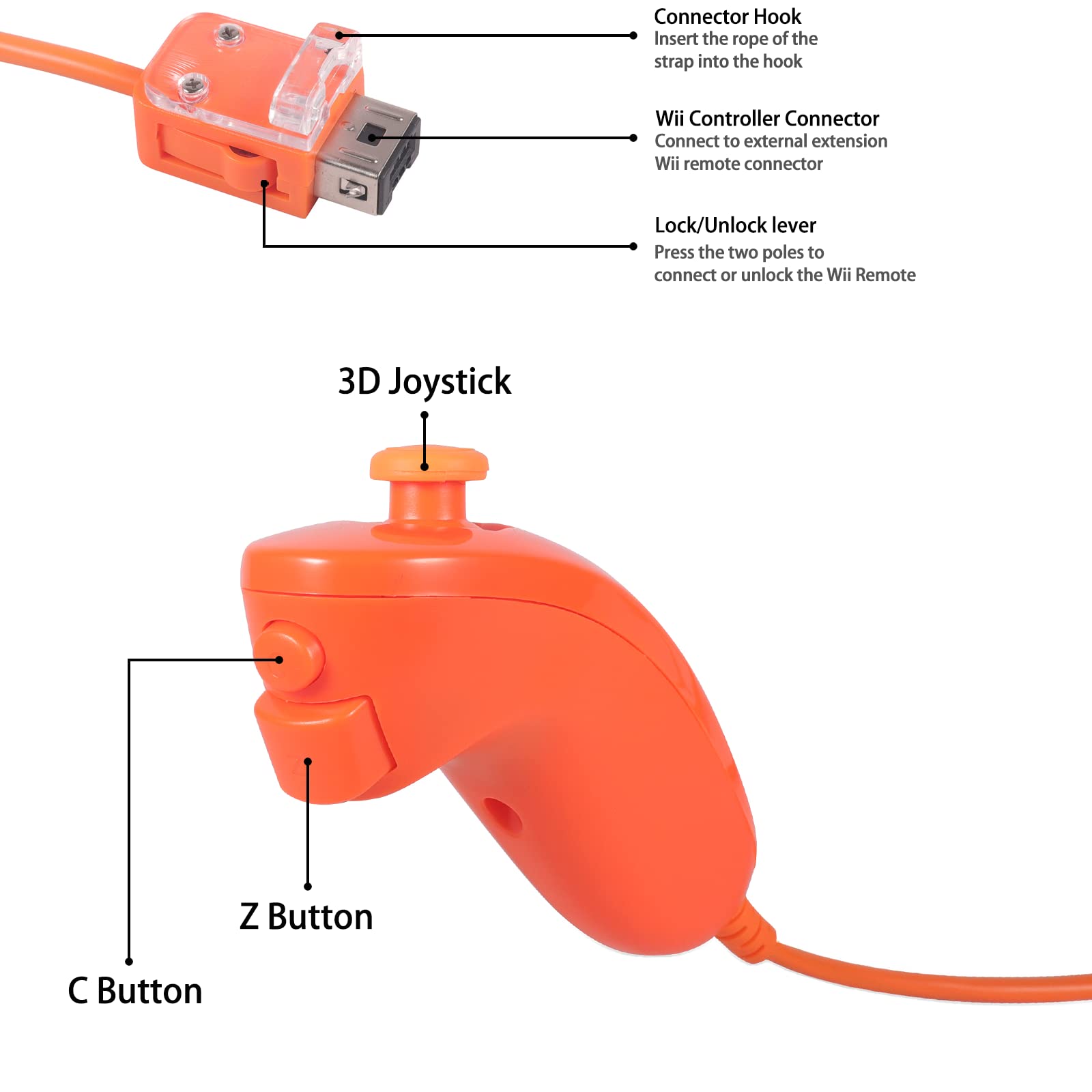 Dliaonew 2 Psck Remote Controller and Nunchuck for Wii/Wii U Console, Gamepad with Silicone Case and Wrist (New Orange and Red)